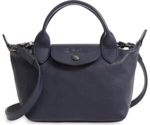 longchamp ladies le pliage cuir mini top handle bag-navy