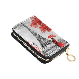 moyyo rfid credit card holder case oil painting paris eiffel tower leather printed zipper card case wallet for women girls