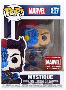 pop! marvel collector corps exclusive transforming mystique #217 w/protective case