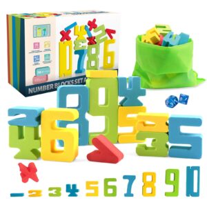 kindersee math foam blocks educational toys, including math manipulatives, balanced stacking, memory training, unique number blocks for math, ages 3 and up as gifts, party games, education