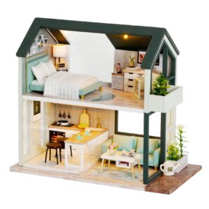 spilay diy dollhouse miniature with wooden furniture,diy dollhouse kit with dust proof and music movement,1:24 scale creative room gift idea for adult friend lover(meet happiness)