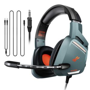 cyclotronix ps5 g8002 gray stereo gaming headset for ps5, ps4, pc, xbox one, xbox series x, noise cancelling over ear headphones with mic, headphone-mounted volume control, flexible, light weight!