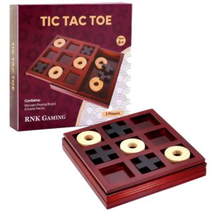 rnk gaming wooden tic tac toe board game for kids or adults classic coffee table décor