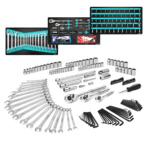 duratech 149-piece mechanics tool set, include sae/metric sockets, 90-tooth ratchet and wrench set for auto repair