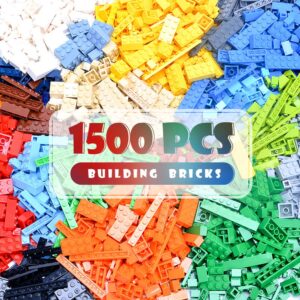 lekebaby classic 1500 pieces building bricks kit basic brick set classic colors for kids creative play, compatible with all major brands, gifts educational toy for boys girls 6 years old and up