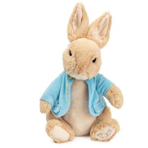 gund beatrix potter classic peter rabbit in blue coat deluxe soft plush stuffed animal bunny, brown, 11”