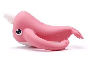 smily mia nora narwhal soft silicone teething toy/toothbrush with two handles for 3m+ babies teething pain relief, pink