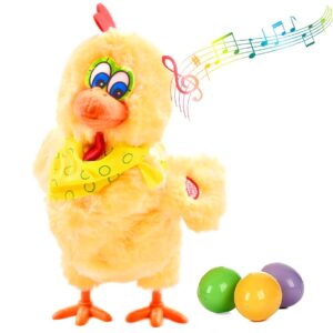 plush chicken laying eggs toy electric stuffed animal crazy chick doll with sound music for boys girls (29.05cm)