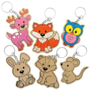 baker ross ax182 woodland animal wooden keyrings - pack of 10, color in woodcraft kits for kids arts and crafting activities