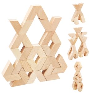 xylolin wooden building blocks for kids 4-8, large solid wood toddlers stacking and balancing v-shape blocks toy, early learning construction game for kids age 3 4 5 6 7