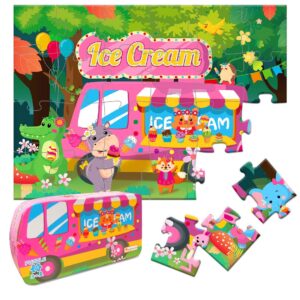 puzzles for kids ages 3-5 24 pieces large ice cream truck kids jigsaw puzzles, professional preschool toy puzzles for toddlers boys and girls –16''x12'' with storage box