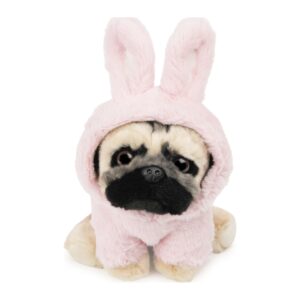 gund doug the pug fuzzy pink bunny hoodie doug plush stuffed animal, pink, 9”