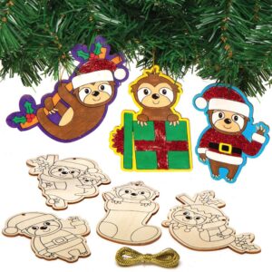 baker ross ax522 christmas sloths wooden decorations - pack of 12, christmas decorations for kids to decorate and display, ideal kids arts and crafts project