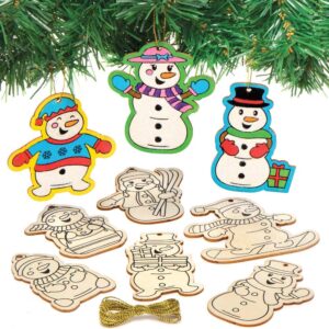 baker ross ax507 snowman wooden decorations - pack of 12, christmas decorations for kids to decorate and display, ideal kids arts and crafts project