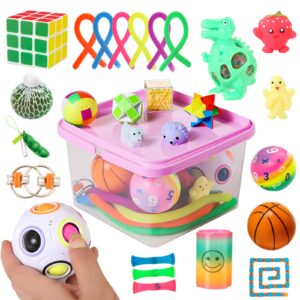 sensory fidget toys set, 27pcs stress relief and anti-anxiety tools bundle for kids and adults, marble and mesh, pack of squeeze balls, soybean squeeze, flippy chain