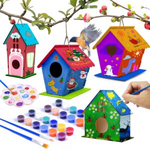 hapray 4 pack bird house crafts for kids ages 5-8 8-12, buildable diy birdhouse kit for children to build, 3+ summer arts and craft projects with paint, boy girl gift christmas