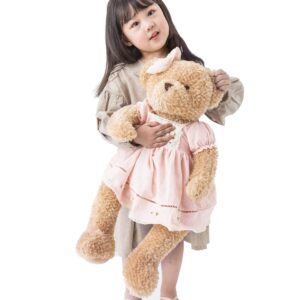 oitscute big baby teddy bear with cloth cute stuffed animal soft plush toy 25" (pink&brown)