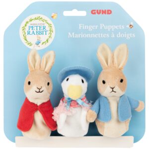 gund beatrix potter classic peter rabbit flopsy jemima puddle-duck finger puppets set of three soft plush, 3”