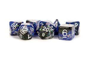 fanroll by metallic dice games 16mm resin polyhedral dice set: eternal blue/black