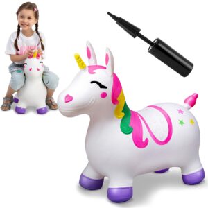 joyin bouncy unicorn horse, kids ride on bouncer, toddler girl bouncing animal hopper, inflatable hopping toy for birthday gift, 18 months 2 3 4 5 year old kids toddlers boys girls