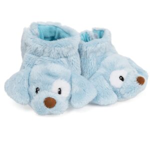 baby gund spunky puppy rattle booties plush baby infant shoes, blue, one size fits all