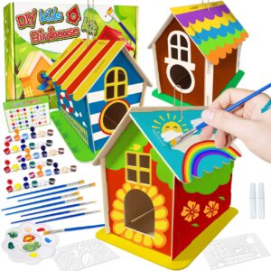 diy bird house kit, 3 packs wooden doodle birdhouses set, arts crafts easter gifts for age 4-8+ years old girls boys, build & paint wooden arts and painting craft toys for kids adults