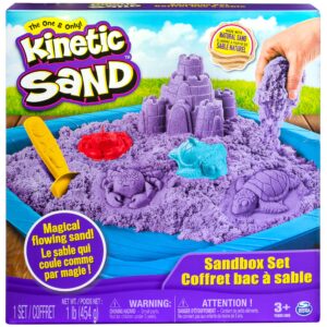 kinetic sand, sandbox playset with 1lb of purple and 3 molds, for ages 3 and up