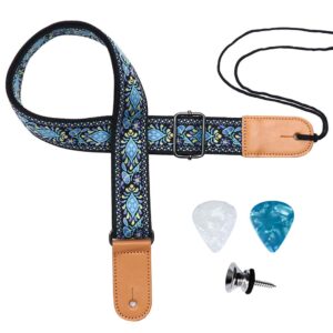 eyeshot ukulele strap, hawaiian jacquard blue flower ukelele shoulder strap, suitable for soprano concert tenor baritone string instruments