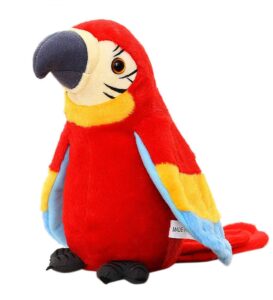 9'' cute talking parrot repeats what you say electronic interactive plush toy stuffed animal record parrot waving wings funny bird toys for children girls boys best xmas gift (red parrot)