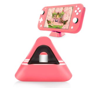 portable charging dock for switch lite and switch,charging stand station for switch lite with input port type-c (coral pink)