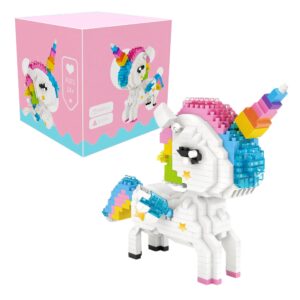 block center 3d nano blocks unicorn [upgraded model], 3d toy pet building block set, nanoblocks and micro building blocks kit for kids, teens, and adults (640 pieces)