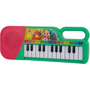 cocomelon first act musical keyboard, 23 keys; music and abc songs pre-recorded, educational music toys, carry n’ go handle