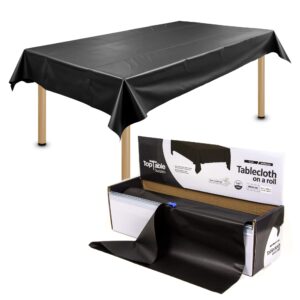 top table supplies heavy duty black plastic table cloth roll in a cut-to-size box with convenient slide cutter premium thicker material | 54inch x 108ft for up to 12 x 6ft rectangular tables