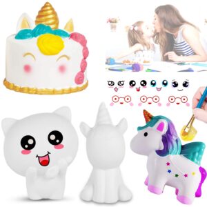 paint your own squishy sensory toys, 4 diy squishy slow rising relieves stress and anxiety fidget toy for children adults, 3d blank arts& crafts squishies diy dessert & animal squishy painting toys