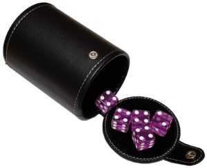 cyber-deals set of 16mm transparent dice and black pu leather, black velvet lined dice cup with storage compartment (gift boxed) (orchid)