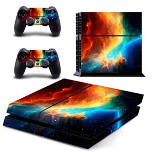 wodoys vinyl stickers skins fit for ps4 console and controllers suit whole body, orange nebula