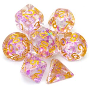 haxtec dnd dice set purple 7pcs polyhedral d&d dice rpg dungeons and dragons-purple green shift glitter flakes-fantasy dream