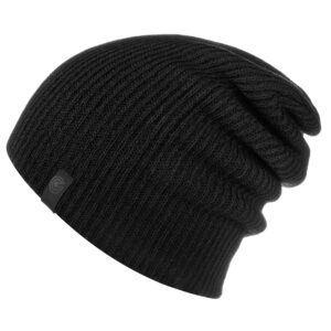 revony long ribbed beanie - soft, warm & cozy - perfect winter beanie for men & women black