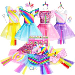 jeowoqao girls princess dress up trunk set 19 pcs, girls rainbow costume set, toddler girls dress up clothes pretend play costumes set for little girl ages 3 4 5 6