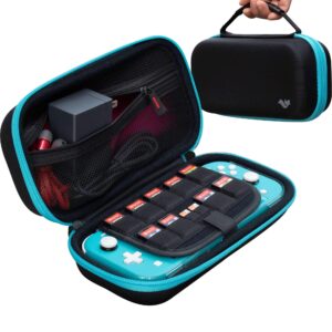 butterfox extra large carrying case for nintendo switch lite, fits charger, compatible with jetech protective case and most grips, game and accessories storage (turquoise blue/black)