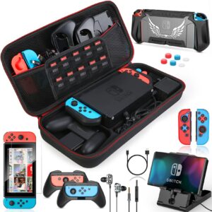 heystop carrying case compatible with nintendo switch portable travel all protective storage case screen protector thumb grips caps for nintendo switch accessories with joy-con grips and playstand