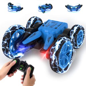 batlofty stunt car toy, 4wd 2.4ghz remote control car double sided drive 360° rotating & tumbling rc cars, high speed, cool lights, off-road racing vehicle gift toy cars for 8+ girls and boys, blue