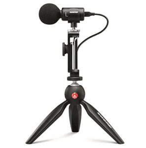 shure mv88+ video kit - digital stereo condenser microphone for apple and android, with manfrotto pixi tripod, phone clamp, mount, ios and usb-c cables for next-level compatibility and connectivity