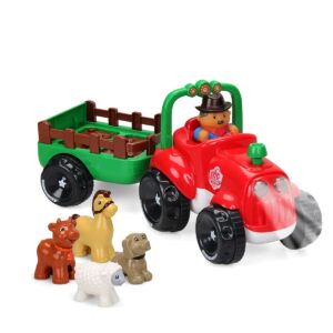 intmedic farm tractor toy with detachable farmer and animals figures, preschool musical toys with light&sound effect, gifts for kids boys girls toddlers, age 3,4,5,6 years old