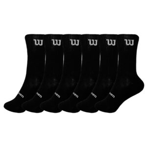 wilson men's athletic moisture wicking 5 pack crew socks, multipack, black, shoe size: 6-12