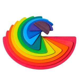 merryheart wooden rainbow semicircle stacker toys, 11pcs semicircle rainbow stacking puzzle, rainbow building blocks board set for kids, learning creative thinking toys