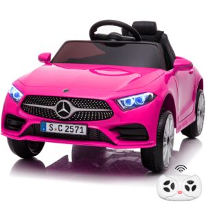 bopilon kids electric ride on car with remote control, 12v licensed mercedes benz kids car battery powered electric vehicles toy car, adjustable speed, safety belt, music&led lights(pink)