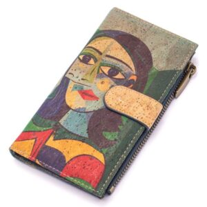 rfid vegan cork wallet purse, handmade eco friendly sustainable gift from portugal lightweight durable waterproof zero waste (picasso)