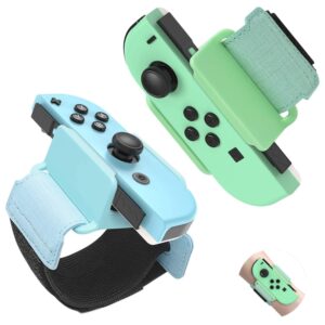 fanpl upgrade wrist bands compatible with dance 2025/2024/2023/2022, adjustable elastic strap for switch & oled joycon controller, fit for adults & children,2 pack (for animal crossing blue & green)