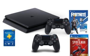 holiday family bundle sony playstation 4 1tb slim- jet black (renewed)